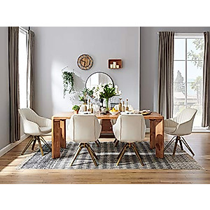 Art Leon Swivel Dining Chair, Set of 2, Office Chair No Wheels, Fabric Upholstered Kitchen Dining Room Chairs with Gold Legs, Mid Century Modern Accent Chair with Arms, Off White