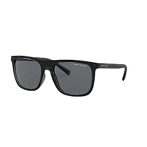 A|X ARMANI EXCHANGE Men's AX4102SF Low Bridge Fit Square Sunglasses, Shiny Black/Grey, 57 mm