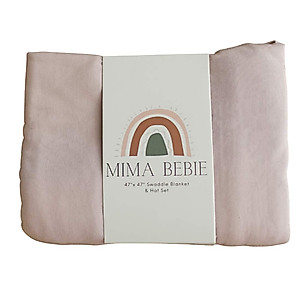 Mima Bebie Swaddle Blanket and Hat Set – Cute Receiving Blanket for Baby Boy and Girl – Soft and Cozy Baby Swaddle Blanket for Newborn – Newborn Blanket New Mom Essentials – Dusty Rose