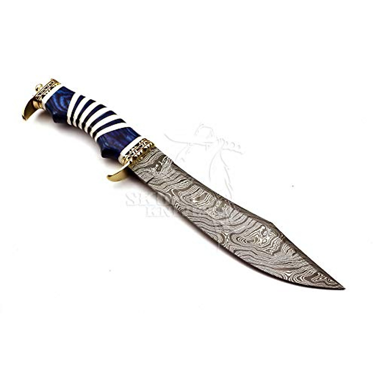 Skokie Knives Custom Hand Made Damascus Steel Hunting Bowie Knife Handle Camel Bone (Blue)