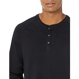 Amazon Essentials Long Sleeve Shirt for Men, Regular-Fit Henley, Available in Big & Tall, Black, Large
