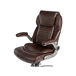 AmazonCommercial Ergonomic High-Back Bonded Leather Executive Chair with Flip-Up Arms and Lumbar Support, Brown