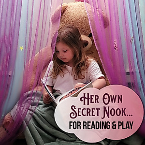 Kenyon Creek Rainbow Princess Bed Canopy with Lights for Girls Room, Unicorn Dream Catcher