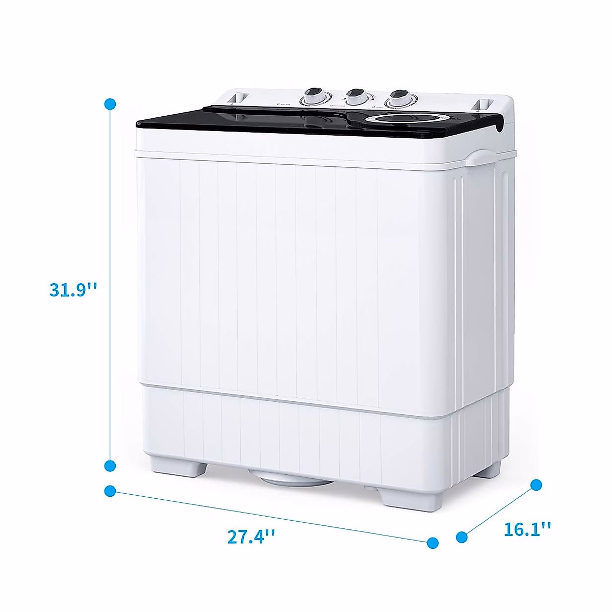 ROVSUN 26lbs Compact Twin Tub Portable Washing Machine, Mini Washer(18lbs) & Spiner(8lbs) / Built-in Drain Pump/Semi-Automatic for Camping, Apartments, Dorms & RV’s (Black)