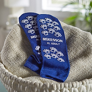 McKesson Terries Slipper Socks, Non-Slip Grip Socks, Teal, Adult Shoe 5 to 7, 1 Pair