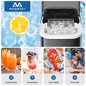 Portable Ice Maker Countertop, Small Ice Maker Machine with Handle, 26.5lbs/24Hrs, 8 Cubes in 6-10 Mins, Self-Cleaning Ice Makers for Home/Kitchen/Office/Bar