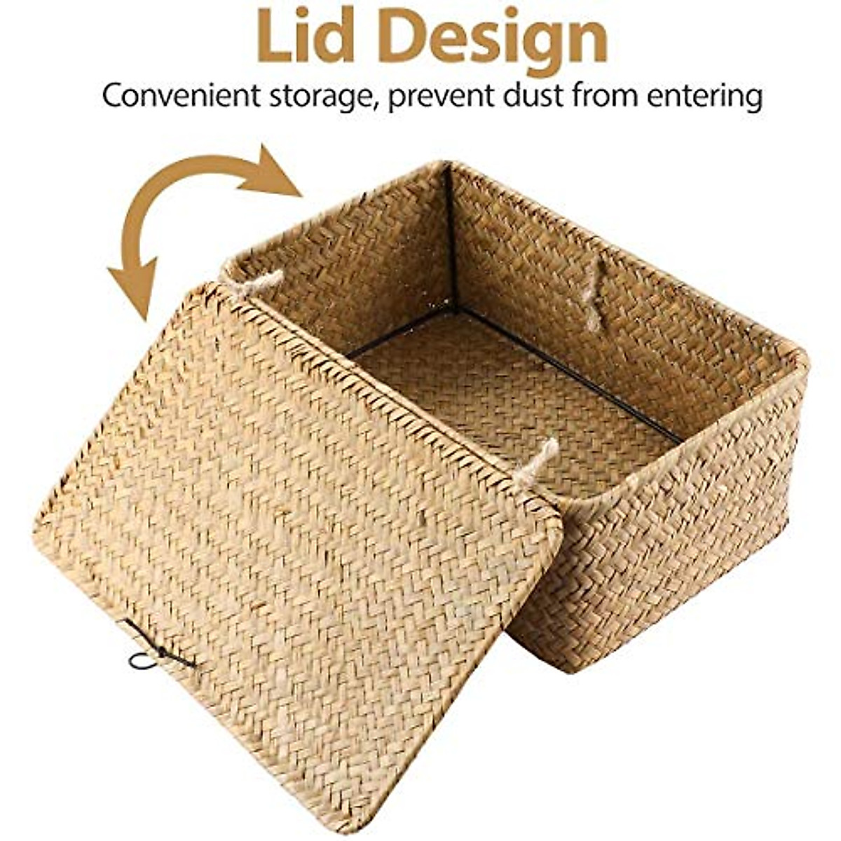 SIGRID Seagrass Hand Woven Storage Box Storage Box Storage Basket Makeup Organizer Container with Lid