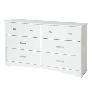South Shore Tiara 6-Drawer Double Dresser, Pure White with Jewel-Like Handles