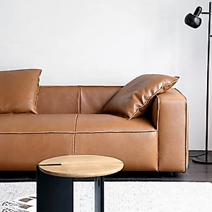Acanva Luxury Mid-Century Modern 3-Seater Lounge Sofa with Extra-Wide Armrest Seat for Living Room Apartment Dorm Bedroom Office, Leather Couch, Brown