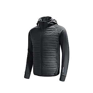 baleaf Men's Running Jacket Lightweight Thumble Hole Warm Up Puffer Jacket Hybrid Thermal Coat Insulated Hiking Golf Dark Grey XL
