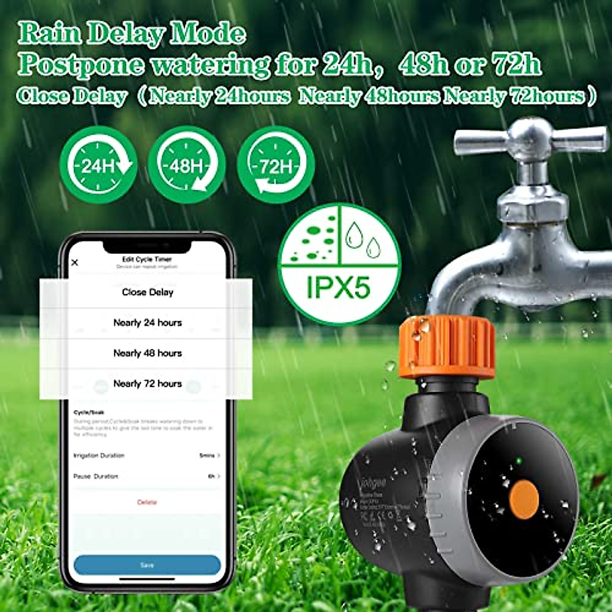 Smart Water Timer with Wi-Fi Hub, Bluetooth Hose Timer with Rain Delay for Outdoor Garden Lawn Faucet, Programmable Irrigation Sprinkler Timer with Automatic and Manual (Smart WiFi)