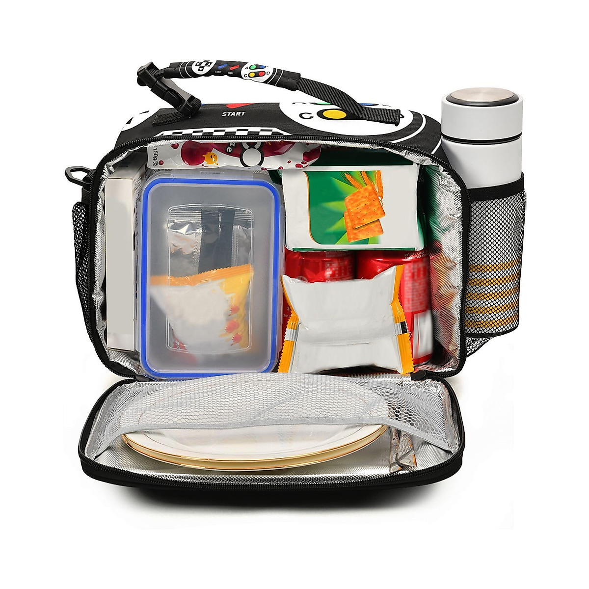 Joystick Gamepad Console Lunch Bag for Women Men Level Up To Daddy Quote Insulated Cooler Tote Bag with Adjustable Shoulder Strap Large Capacity Reusable Leakproof Picnic Lunch Box Outdoor for Adult O