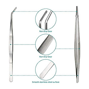 2Pcs Stainless Steel Feeding Tongs, Reptile Feeding Tweezers Long Handle Feeder Tools, Bug Feeding Clamp Cricket Tongs for Fish Aquariums, Reptiles Snakes Lizard Gecko Spider and Bird (Set 1)