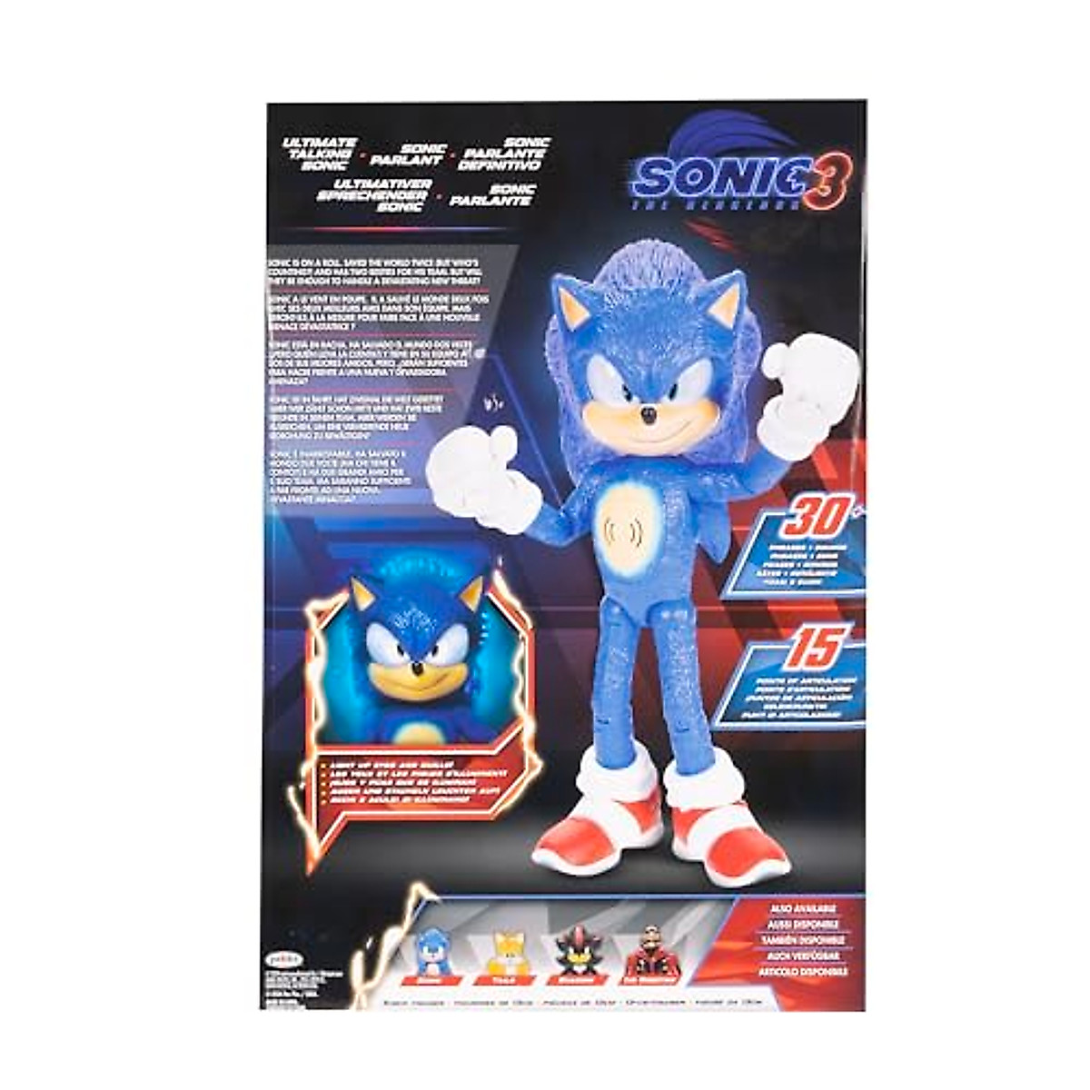 Sonic The Hedgehog 3 Ultimate Talking Sonic 12-Inch Figure, Features 30+ Iconic and Humorous Phrases and Sounds from The Movies, Light-Up Eyes and Quills