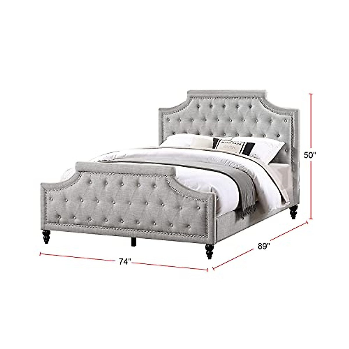 Simple Relax Polyfiber Upholstered Cal. King Bed with Button Tufted Design, Grey