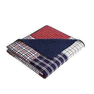 Chezmoi Collection Grizzly 1-Piece Plaid Checkered Patchwork Quilted 100% Washed Cotton Reversible Throw Blanket
