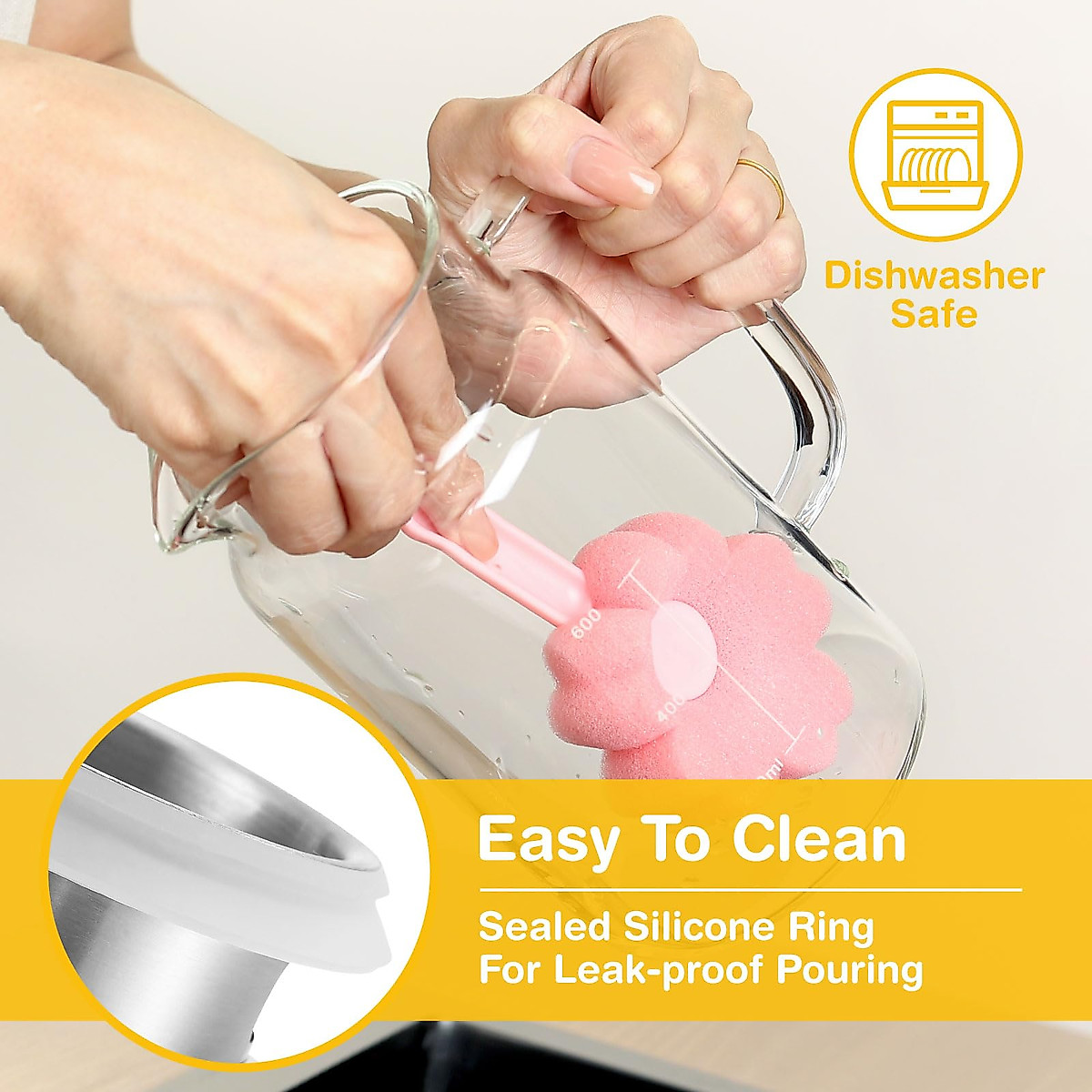 VUCCHINI Glass Pitcher With Lid 27 Ounces /800 ml- Juice Milk Cold Carafe and Iced Tea Pitcher Jug for Juice, Coffee, Tea, Milk, Homemade Beverage