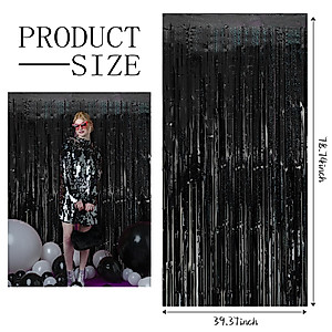 3 Pack Black Party Streamers Backdrop Tinsel Foil Fringe Curtains Halloween Party Decorations Birthday Wednesday Party Decorations Graduation Halloween Decor Party Supplies