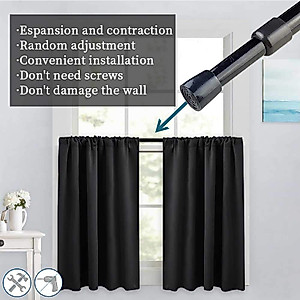 Spring Tension Curtain Rods 28-43 Inch Adjustable Spring Loaded Small Mini Extendable Heavy Duty Black Curtain Tension Rod For Kitchen, Bathroom, Window, Bookshelf,Closet