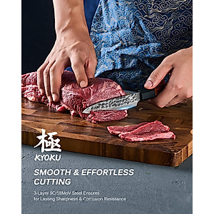 KYOKU 4.5" Utility Knife, Japanese Kage Series Tomato Knife with Rosewood Handle, Sharp 3 Layer High Carbon Steel Kitchen Knife with Gift Box for Meat Vegetable Fruit Cutting Slicing Chopping