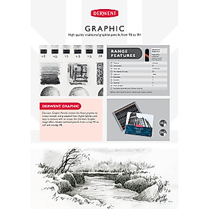 Derwent Graphic Pencils, Includes Tin and Sharpener, Set of 6 (0700835) (1951727), Multi