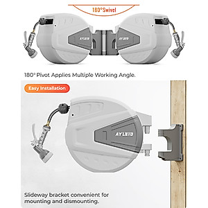 Ayleid Retractable Garden Hose Reel,5/8 in x 100 FT Wall Mounted Hose Reel, with 9- Function Sprayer Nozzle, Any Length Lock/Slow Return System/Wall Mounted/180°Swivel Bracket (Grey)