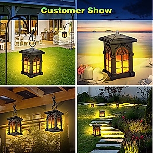 Solar Lantern, Futuriol IP65 Waterproof Solar Outdoor Lights with Flickering Flame Outdoor Lighting Halloween Decorations, Mini Solar Powered Hanging Landscape Light for Garden Yard Porch Lawn 4 Pack