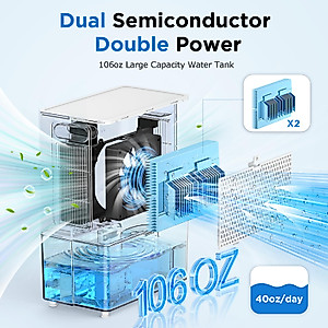 Dehumidifier, 106 OZ（850 Sq.ft）Dehumidifiers for Home, 7 Color LED Light Dehumidifier for Bedroom Basement Bathroom RV, 2 Working Modes, Auto Shut-off, Auto Defrost, Quiet Small Dehumidifier White