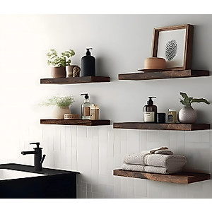 IKJZIZP Rustic Farmhouse Floating Shelves for Wall Decor Storage Wood Wooden Wall Shelves for Bedroom Bathroom Kitchen Living Room - Brown Set of 4