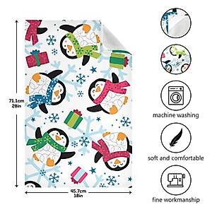 Qilmy Christmas Penguin Kitchen Dish Towel Set of 1, Soft Absorbent Dish Cloths Decorative Tea Bar Drying Towels, 18 x 28 Inch