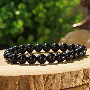 Ultimate Protection Bracelet - Handmade Natural Black Obsidian Bracelet - Gemstone 8mm Round Beads Natural Stone Yoga Bracelet - Boho Stone Stretch Bracelet