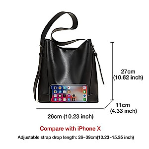 FOXLOVER Small Hobo Shoulder Bags for Women, Mini Ladies Bucket Bags Designer Genuine Leather Handbag Purse (Black)