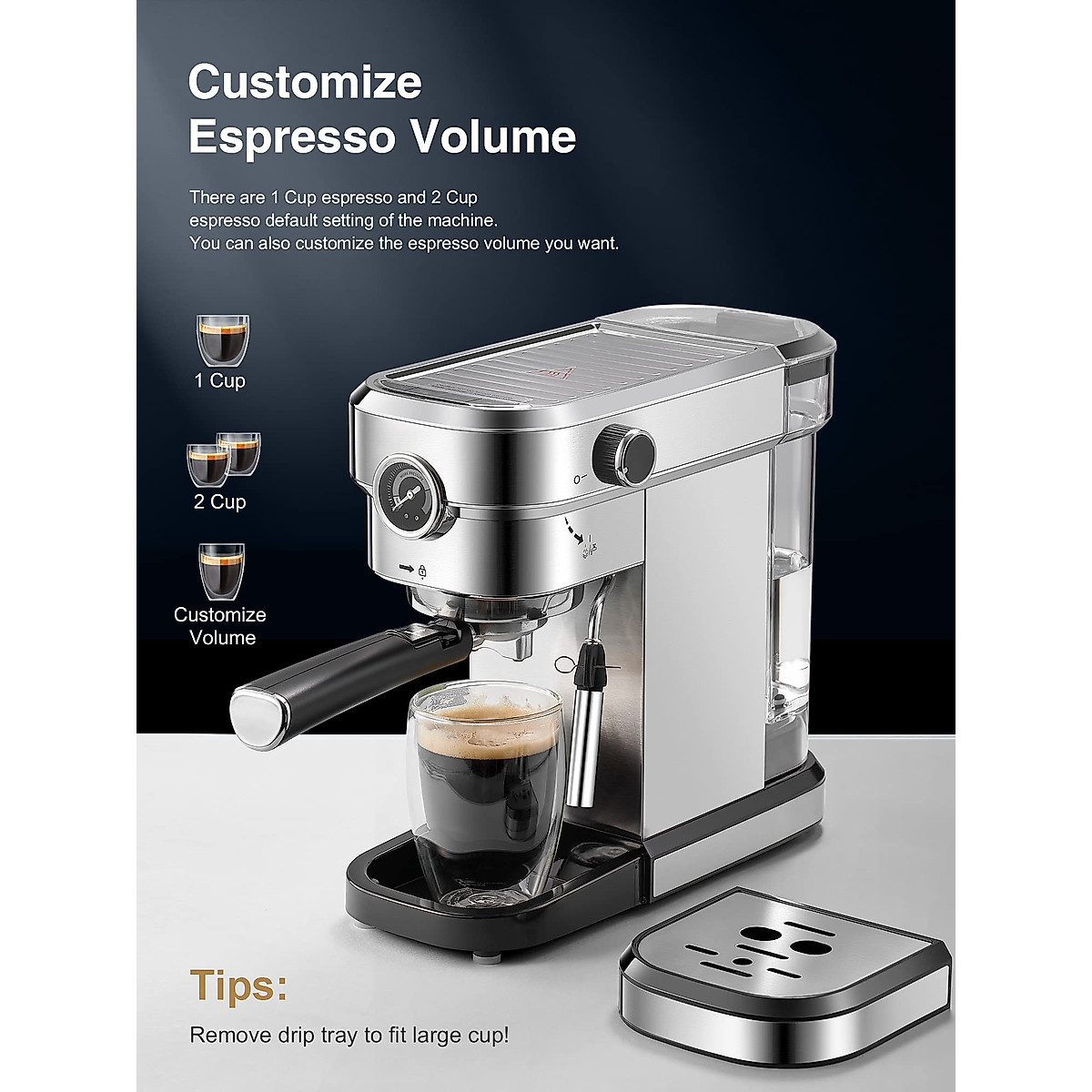 Yabano Espresso Machine, 15 Bar Fast Heating Espresso Coffee machine with Milk Frother Wand for Cappuccino, Large Water Tank, 1350W Automatic Espresso Latte Maker for Home