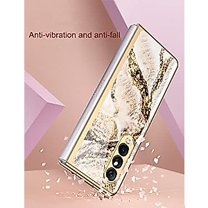 SHIEID Samsung Z Fold 4 Case, Z Fold 4 Case Ultra-Thin Tempered Glass Phone Case Protective Cover for Samsung Galaxy Z Fold 4 5G Fashion Electroplated PC Back Cover, Marble-3