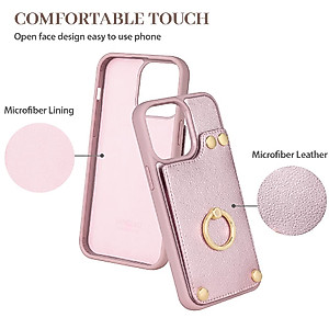 LAMEEKU for iPhone 12 Pro Max Wallet Case, Case with Card Holder Leather Cover 360°Rotation Ring Kickstand Protective Bumper Designed for Women for Apple iPhone 12 Pro Max 6.7'' Rose Gold