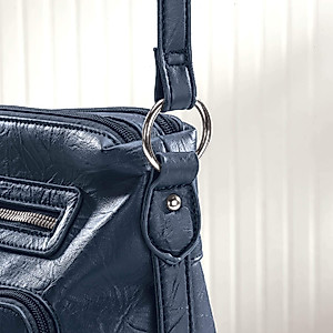 B.AmiciTM Margot Westhampton Organizer Hobo, Leather Exterior, Built-In Wallet Pocket, Over The Shoulder/Crossbody Bag, Women’s, Gray Design – Measures 12" Wide x 9" High x 3" Deep