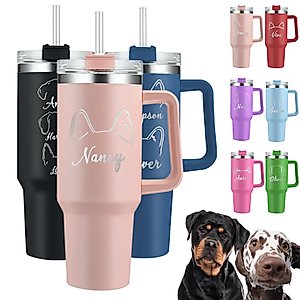 Dog Mom Tumbler Personalized with Handle Name Custom Tumblers for Dog Dad Lovers Owners Mothers Day