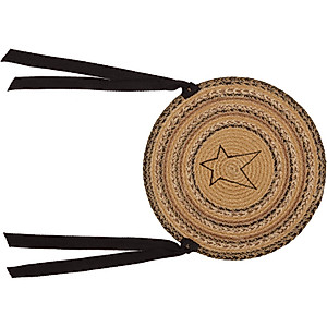 VHC Brands Kettle Grove Primitive Jute Round Textured Chair Pad Applique Star Set of 6 15"