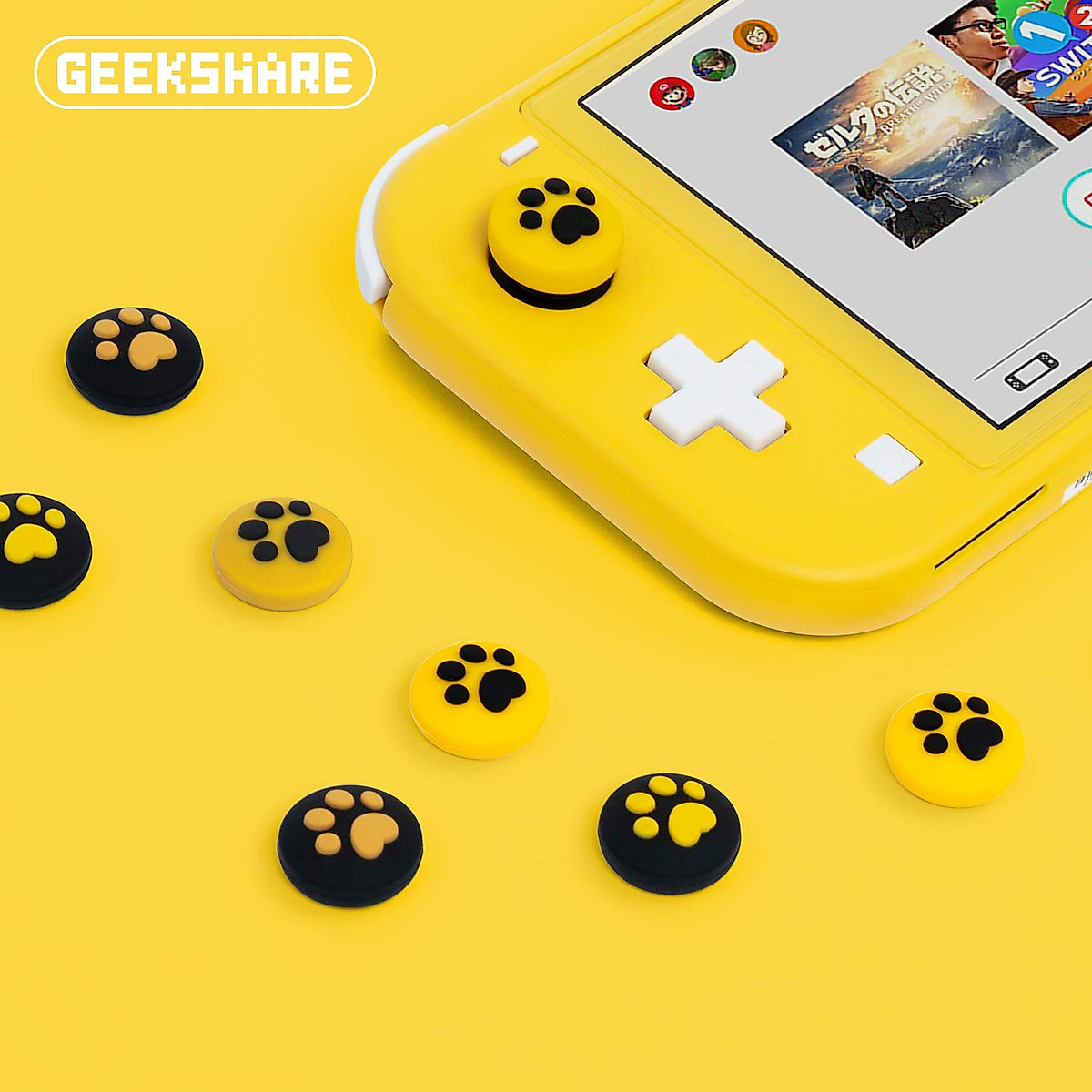 GeekShare 4PCS Silicone Cat Paw JoyCon Thumb Grip Set Joystick Caps Compatible with Switch / OLED / Switch Lite (Brown Yellow)