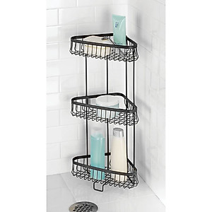 mDesign Metal Bathroom Shelf Unit - Freestanding Vertical Storage for Organizing and Storing Hand Towels, Body Lotion, Facial Tissues, Bath Salts - 3 Shelves, Hyde Collection - Matte Black