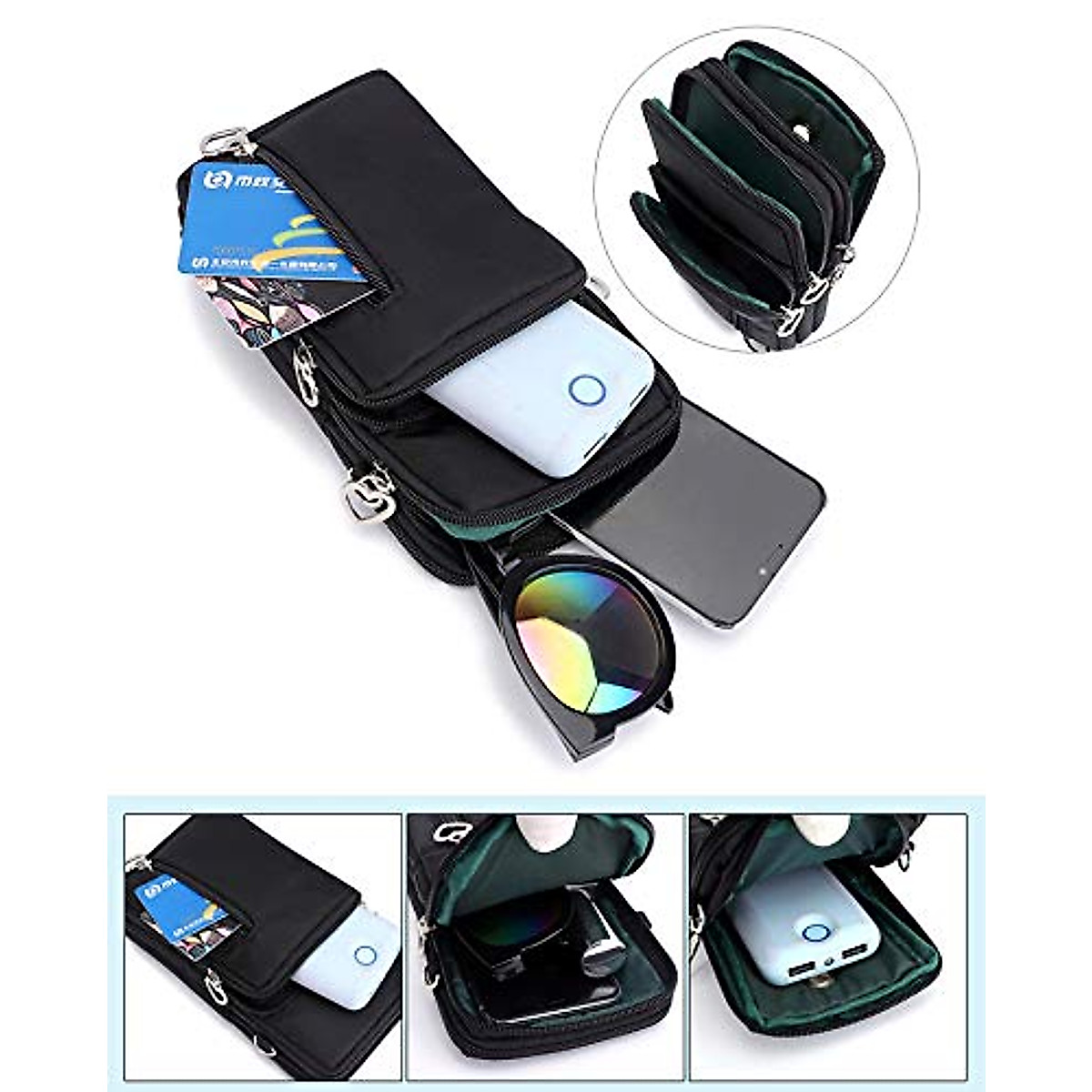 Zipper Crossbody Bag, Women Oxford 3-Layers Wristlet Shoulder Pouch Purse Armband Compatible for iPhone Xs Max 11 Pro Max XR X XS Max Samsung Galaxy S22 S21 FE S20 FE Google Pixel 6 5 4a 5G (Purple)