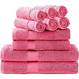 Simpli-Magic Bath Towels Set, 2 Bath Towels, 2 Hand Towels, and 6 Washcloths (10 Piece Set), Ring Spun Cotton Highly Absorbent Towels for Bathroom, Shower Towel (Pink)