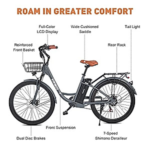 Viribus Electric Bike for Adults, 26" ebike with 500W Motor Shimano 7 Speed Shifter Pedal Assist Front Suspension for Men Women Seniors, 20mph Long Range Moped Electric Bicycle with 48V Battery, Black