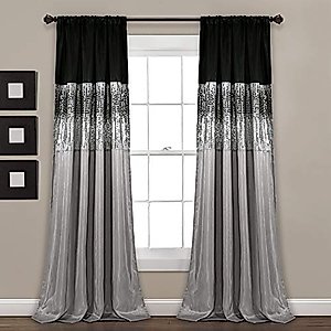 Lush Decor Night Sky Window Curtain Panel for Living, Bedroom, Dining Room (Single Curtain), 42"W x 84"L, Silver & Black