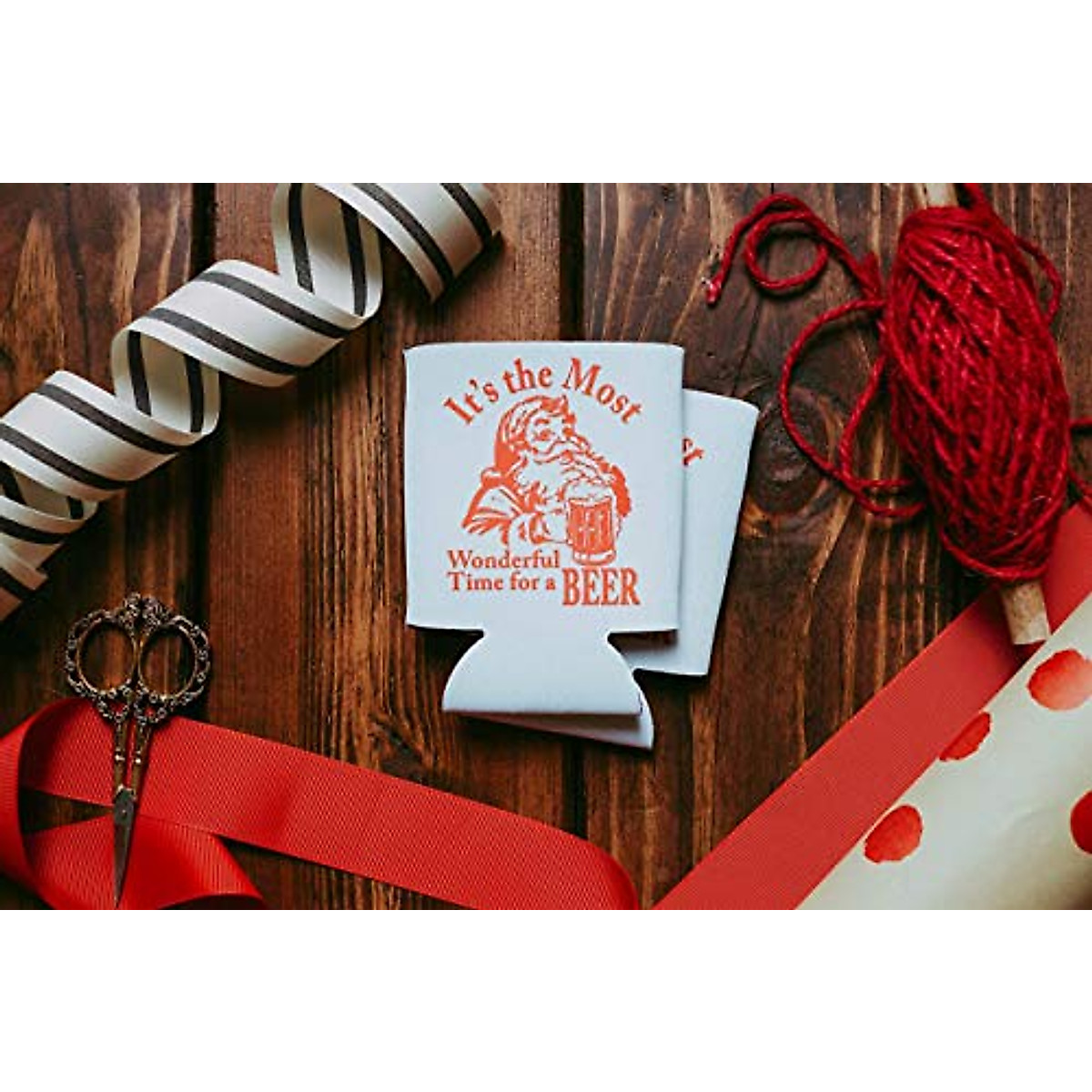 Funny Christmas Santa Beer Can Cooler Stocking Stuffer Party Favor Gift for Men Adult- Set of 2 (Its the Most Wonderful Time for a Beer)