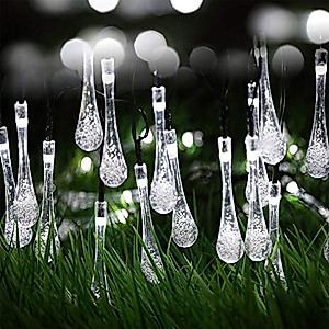 GOODTRADE8 Solar Party Lights Outdoor，Solar String Lights Water Drop Lights 20 Feet 30 LED Tear Drop Lights Party, for Garden Fence Tree Yard Porch Home Party Wedding Christmas Decoration (White)