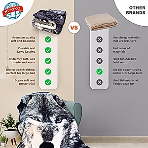 Hiyoko Wolf Throw Animal Blanket Queen Faux Fur Blanket 75" W x 90" H Ultra Plush Korean Comfy, Safari Mink, Warm