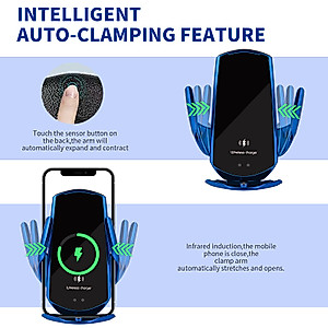 LFNOWN Wireless Car Charger Car Phone Holder Mount Wireless Charging 15W Fast Charging Auto Clamping Car Charger Phone Mount Phone Holder fit for All Android Smartphone(Silver)