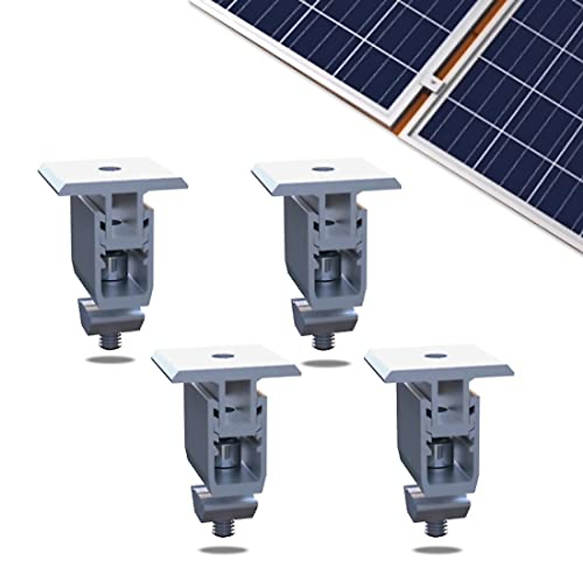 Solar Panel Mid Clamp Adjustable Metal Roof Solar Panel Module Mounting Racking Kits Assembly for 1.38 Inch to 1.96 Inch Thickness Framed Panel(4pcs)