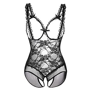 ALOECDYV Women Sexy Lingerie Nightwear - One-Piece Bodysuit Nightie Plus Size, Black (Black, XL)
